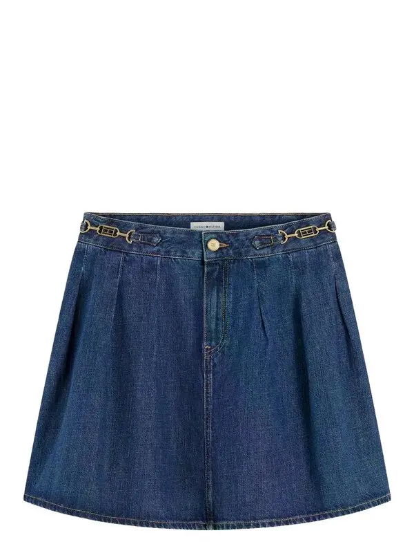 Tommy Hilfiger Pleated Logo Plaque Mini Skirt - Blue