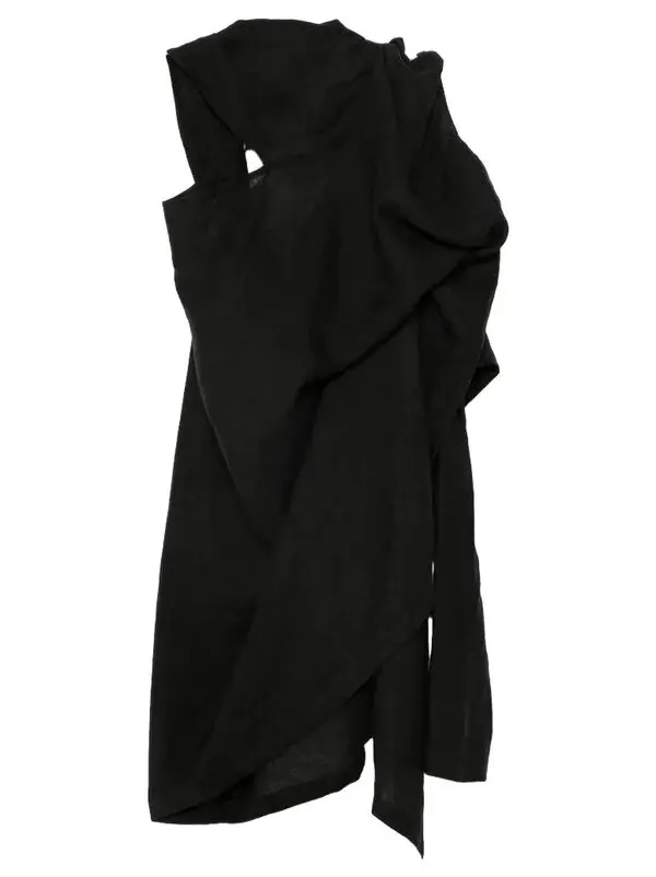Yohji Yamamoto Asymmetrical Draped Sleeveless Dress - Black