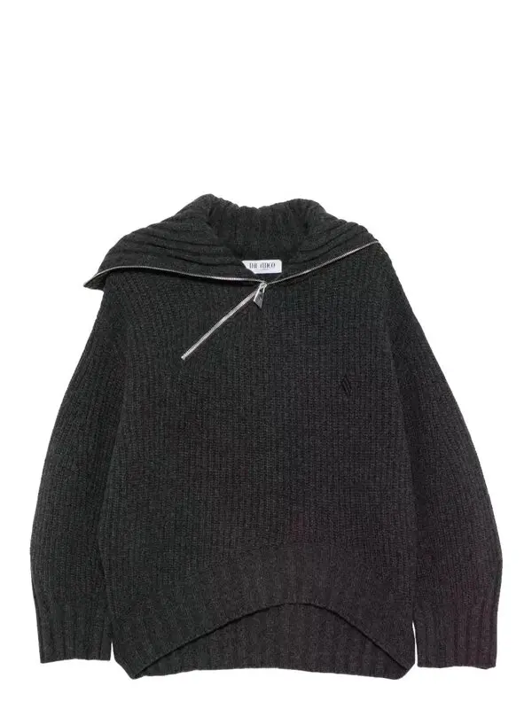 Attico Asymmetric Zip Ribbed-knit Sweater - Grey