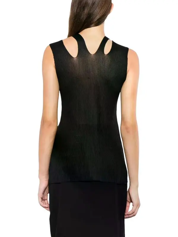 Yohji Yamamoto Ribbed Knit Cut-out Sleeveless Top - Black