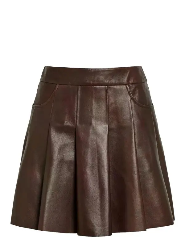 Nour Hammour Pleated Leather Mini Skirt - Brown