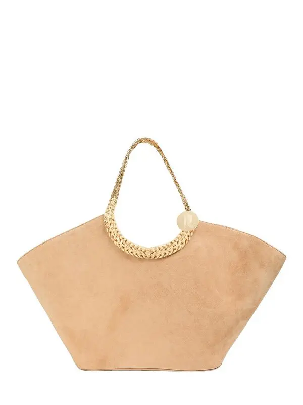 Rabanne Embellished Suede Tote With Chainmail Accents - Sand