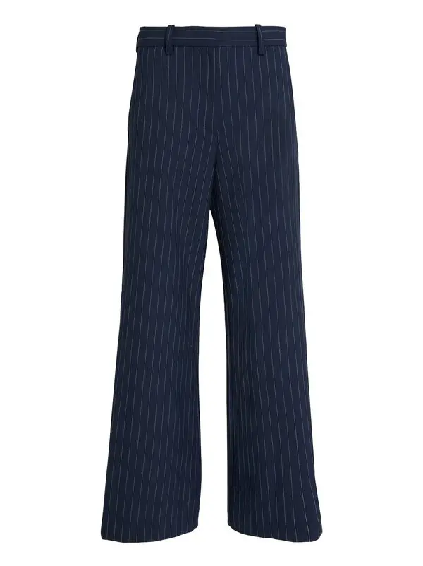 Maje Pinstriped Wool-blend Wide-leg Pants - Navy