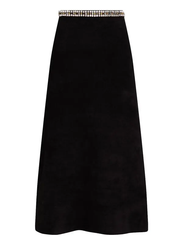 Sandro Embellished Velour Midi Skirt - Black
