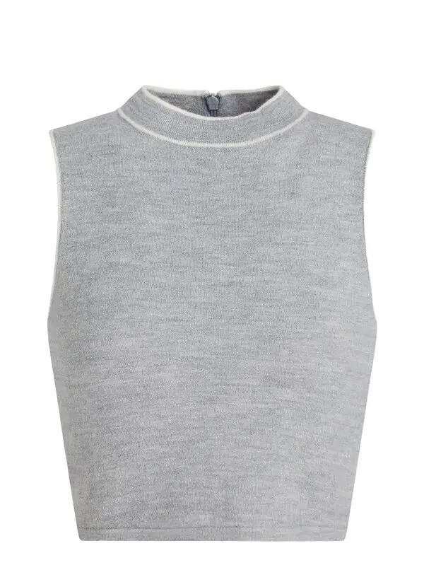 Sandro Cropped Wool Knit Top - Gray