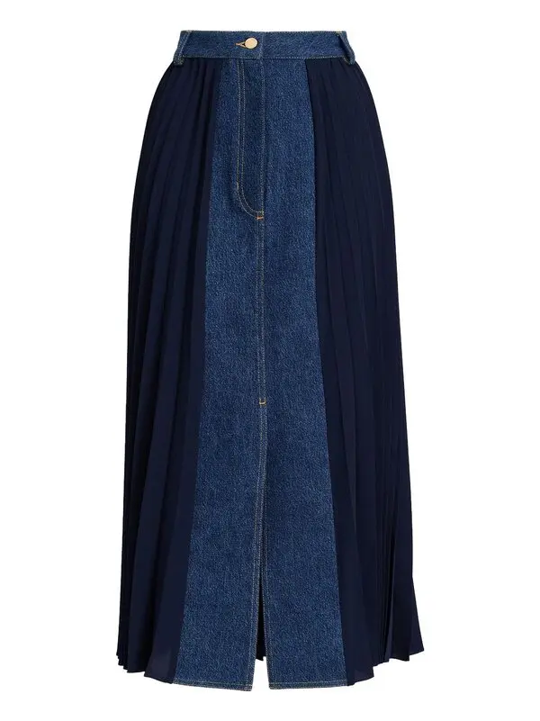 Sandro Paneled Crepe Midi Skirt - Navy