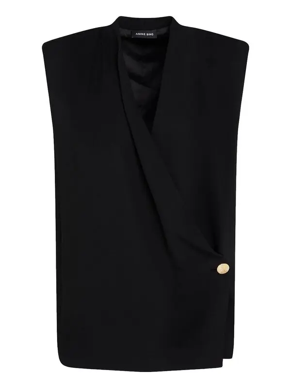ANINE BING Venice Crepe Wrap Top - Black