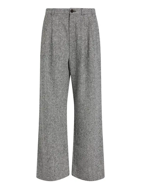 ANINE BING Carrie Pleated Tweed Wide-leg Pants - Black