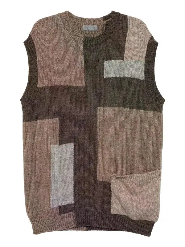 Yohji Yamamoto Patchwork Knit Sleeveless Sweater - Brown
