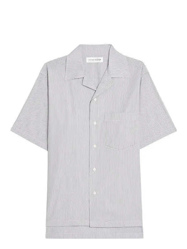 Victoria Beckham Striped Cotton Poplin Shirt - Navy