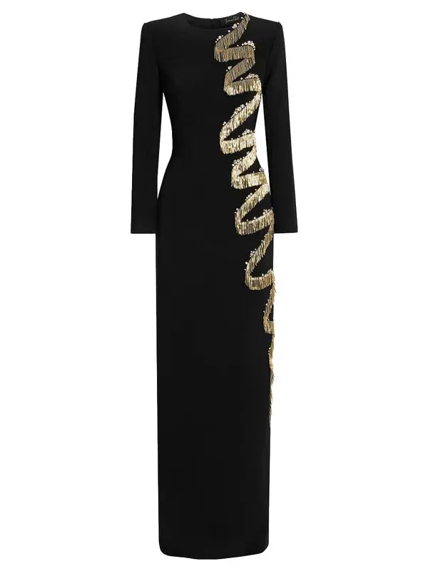 Jenny Packham Embellished Crepe Gown - Black