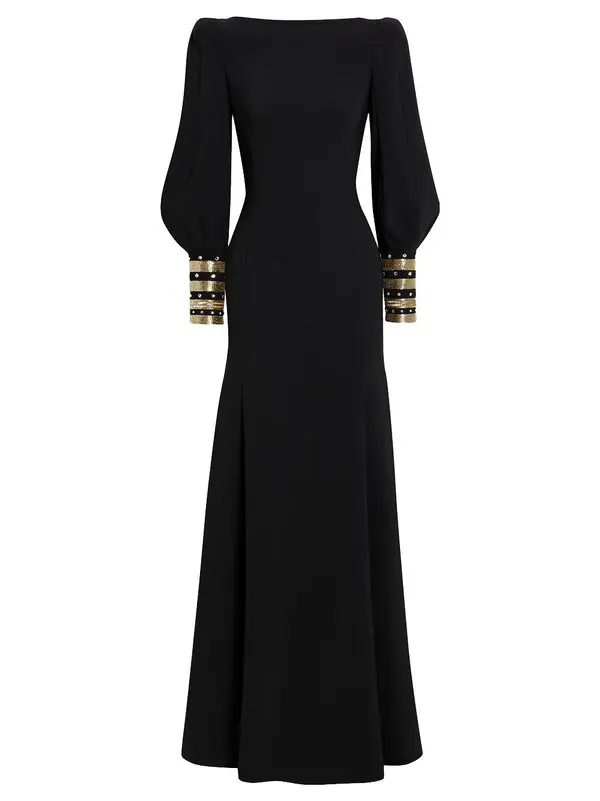 Jenny Packham Embellished Crepe Gown - Black