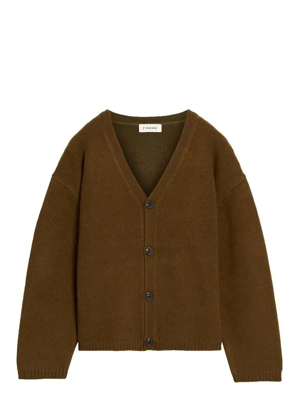 FRAME Cashmere Cardigan With Ribbed Trims - Camel