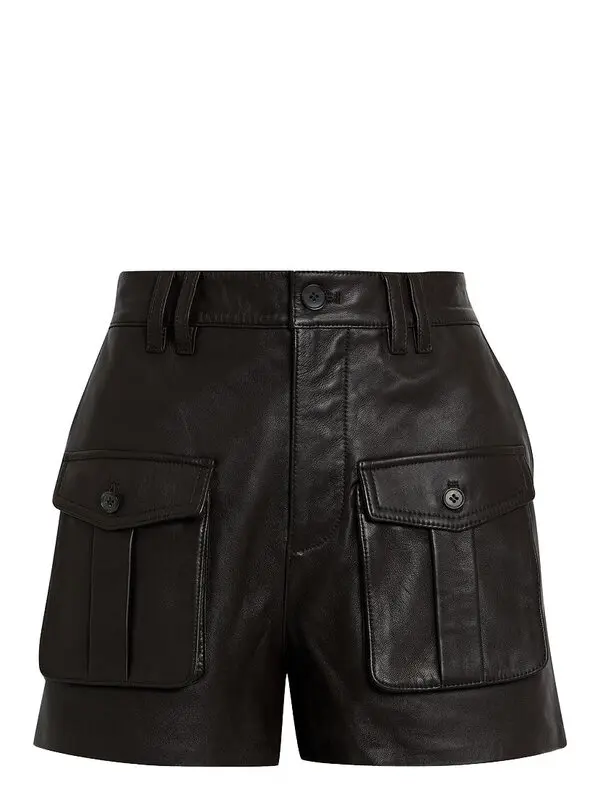 FRAME Leather Cargo Shorts - Black