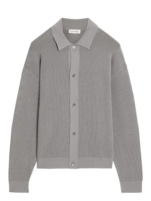 FRAME Open-knit Cardigan With Collared Neck - Gray