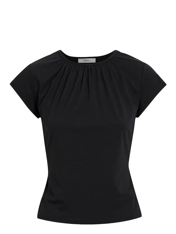 FRAME Gathered Cotton-blend Jersey T-shirt - Black