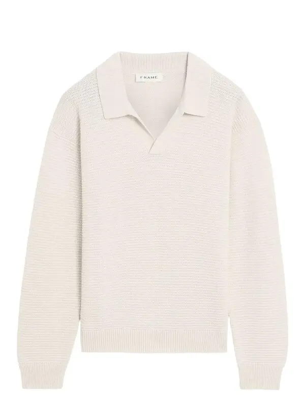 FRAME Textured-knit Wool And Silk-blend Polo Sweater - Ecru