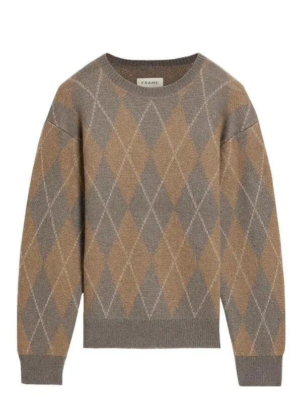 FRAME Argyle Jacquard Knit Sweater - Gray