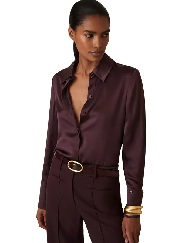 REISS Hailey Silk Double-cuff Button-through Shirt - Red