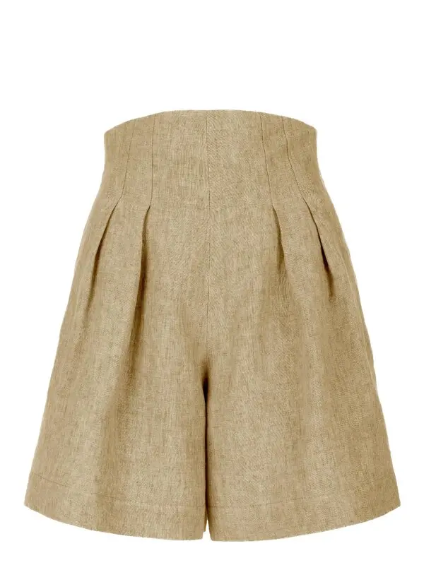 JANA COSHÈ High Waisted Pleated Linen Shorts - Gold