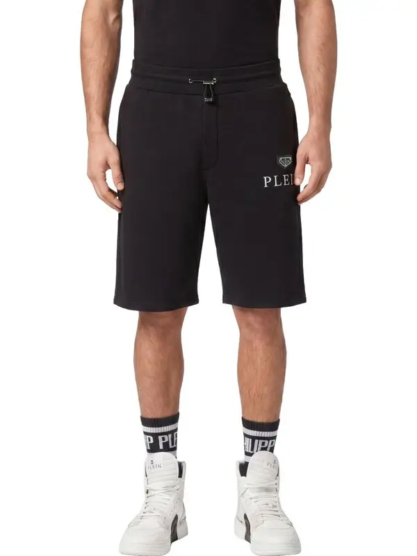Philipp Plein Jersey Jogging Shorts With Drawstring And Contrasting Logo - Black
