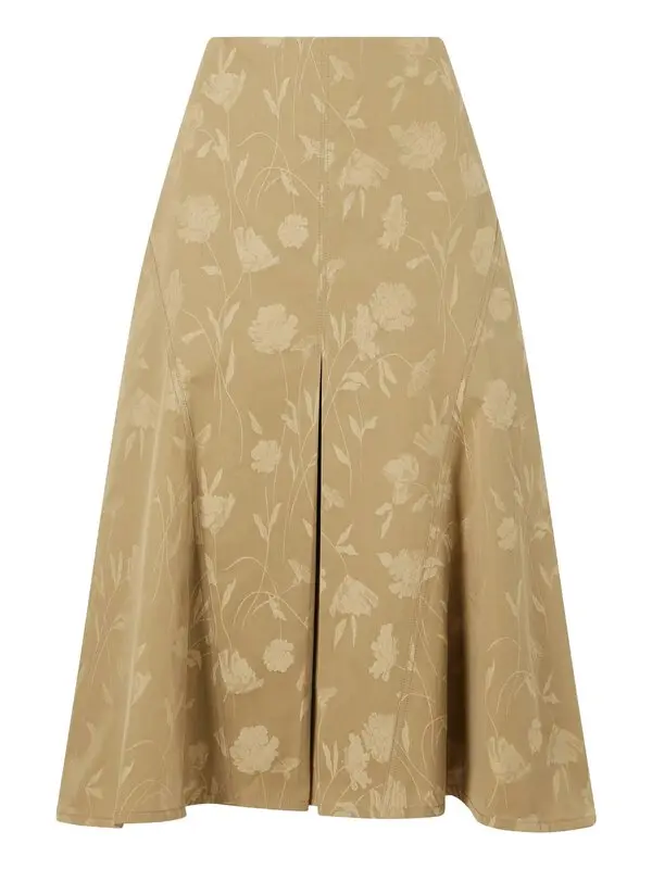 Erdem Floral-jacquard Cotton Midi Skirt - Camel