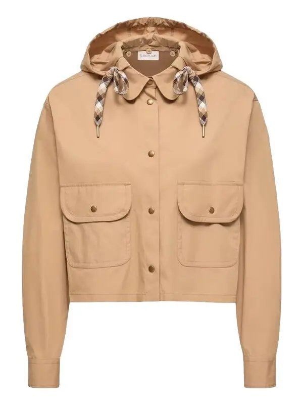 Moncler Cotton Blend Hooded Shirt Jacket - Beige