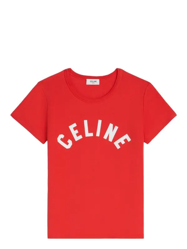 Celine T-shirt In Ribbed Cotton Jersey - Red
