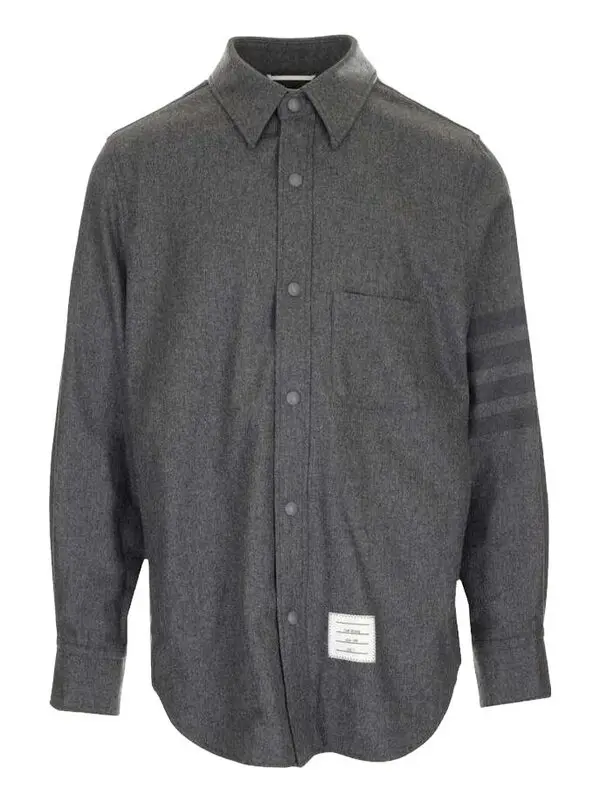 Thom Browne Flannel Tonal 4-bar Shirt Jacket - Medium Gray