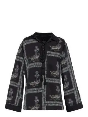 ALLSAINTS Lettie Printed Top With Tassel Tie Detail - Black
