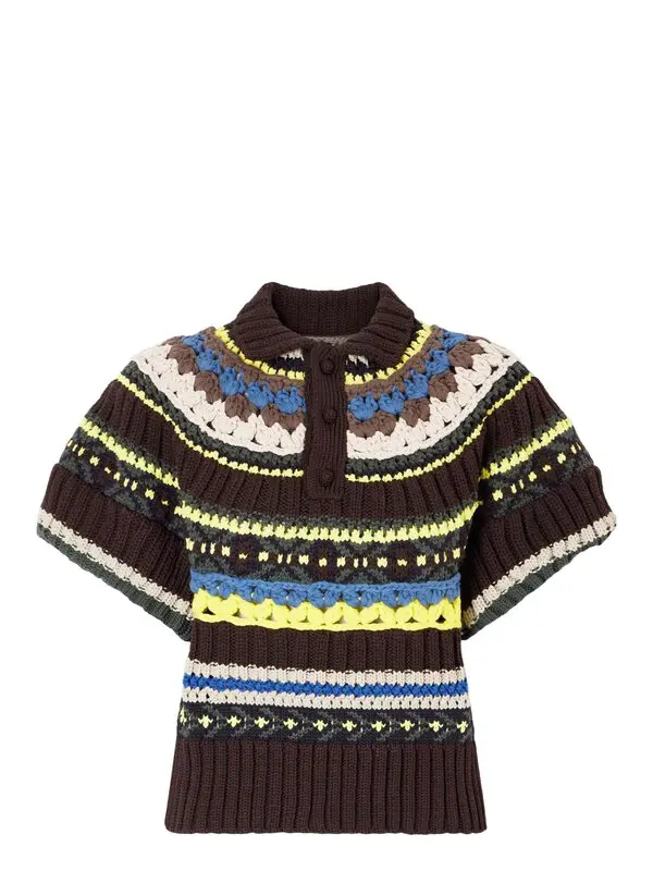 Sacai Striped Polo Collar Sweater - Black