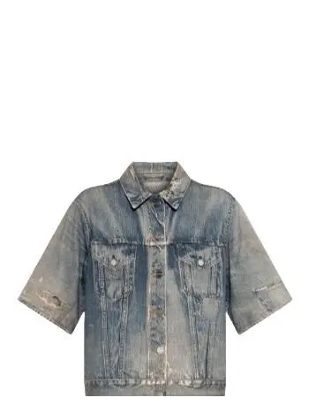 ALLSAINTS Juni Short Sleeve Distressed Denim Jacket - Gray