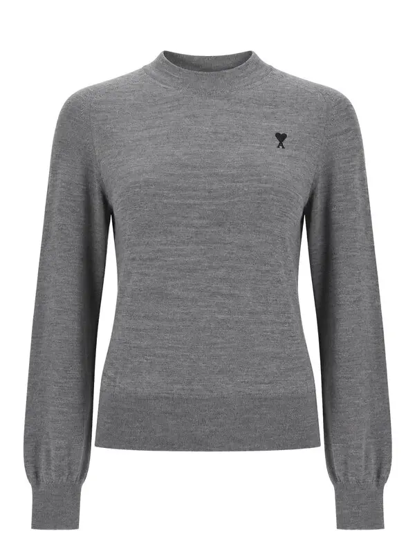 AMI Paris Maglia Con Logo Knit Top - Grey