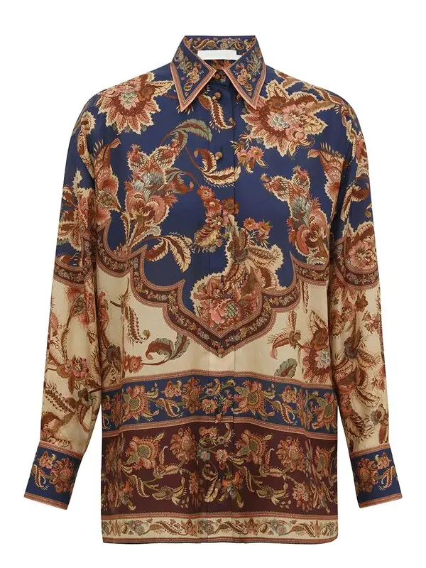 Zimmermann Printed Silk Long-sleeve Shirt - Blu