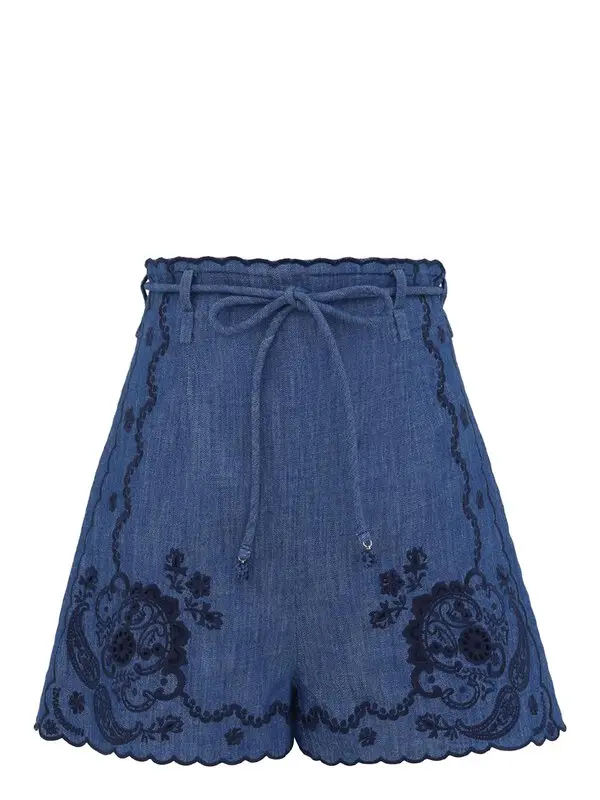 Zimmermann High-waisted Embroidered Mini Shorts - Blu