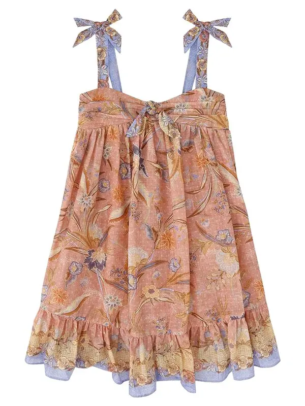 Zimmermann Sleeveless Knee-length Dress With Faux Bow And Ruffled Skirt - Rosa