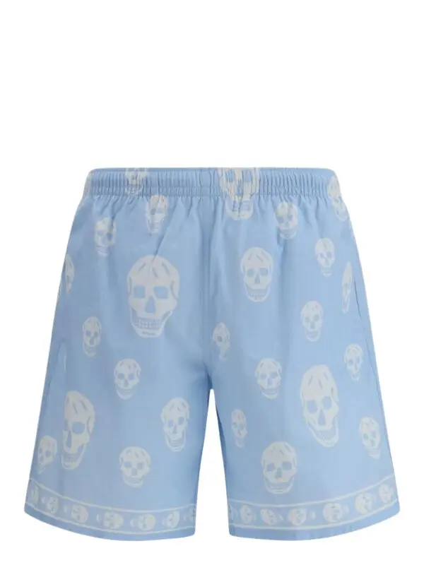 Alexander McQueen Skull Print Mini Shorts - Light Blue