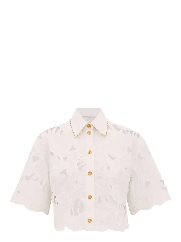 Zimmermann Tailored Fit Button-up Shirt With Geometric Cut-outs - Bianco