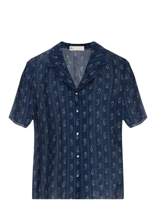 Tory Burch Short Sleeve Paisley Print Button-up Shirt - Navy