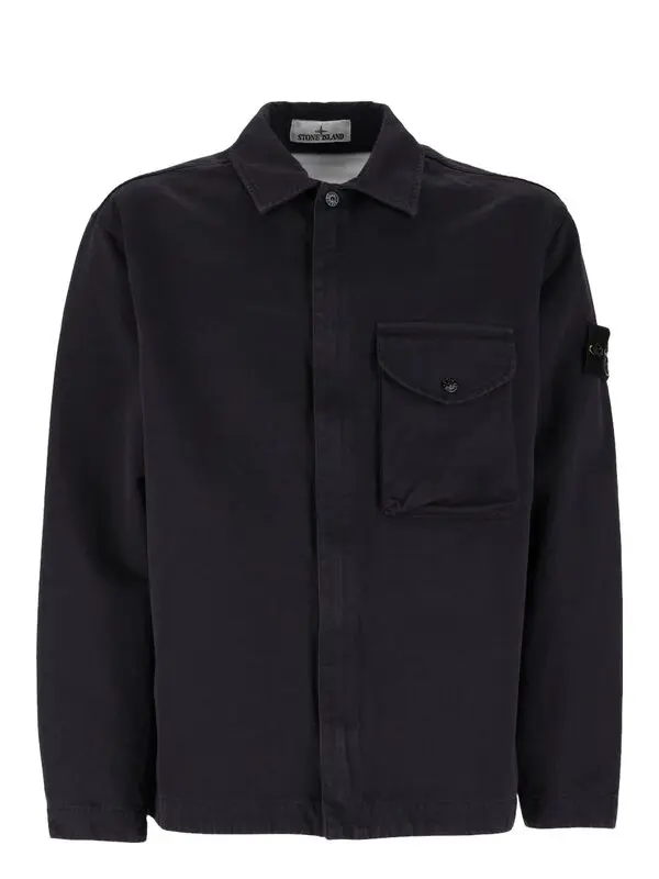 Stone Island Cotton Overshirt With Chest Pocket - Blue
