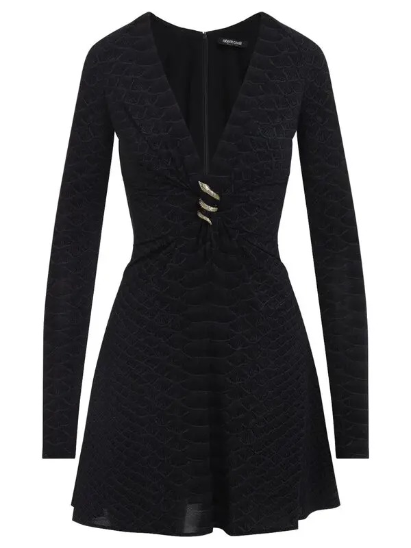 Roberto Cavalli Viscose Stretch Mini Dress With Embellishment - Black