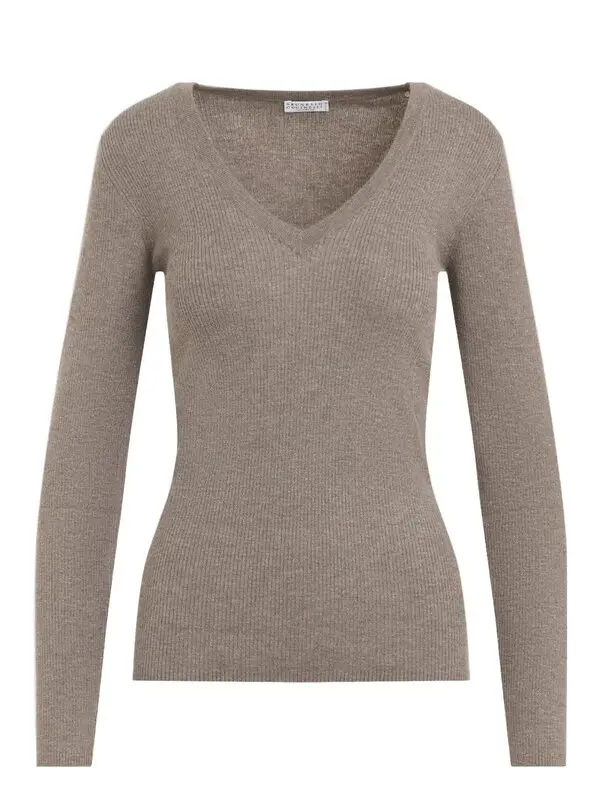 Brunello Cucinelli Cashmere V-neck Sweater - Brown