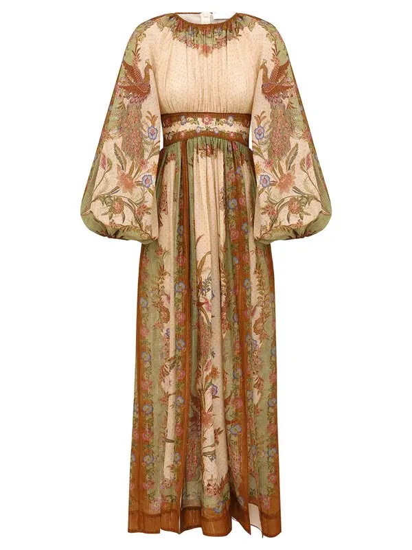 Zimmermann Printed Long Sleeve Maxi Dress - Verde