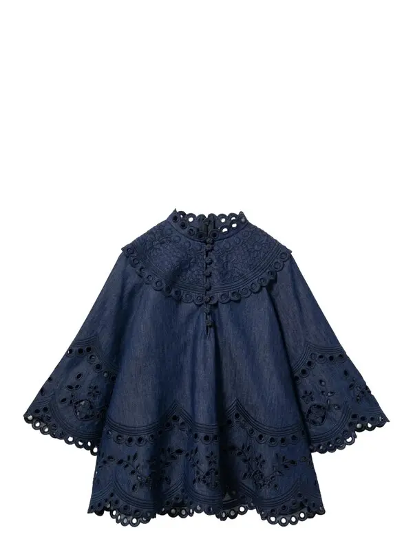 Zimmermann Stand Collar Embroidered Cotton Shirt - Blu
