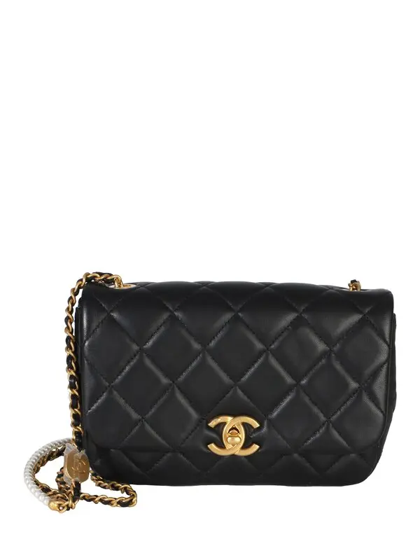 Chanel Quilted Lambskin Pearly Chain Flap Bag - Black