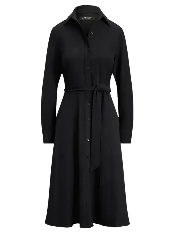 Ralph Lauren Double-faced Georgette Belted Midi Shirt Dress - Black