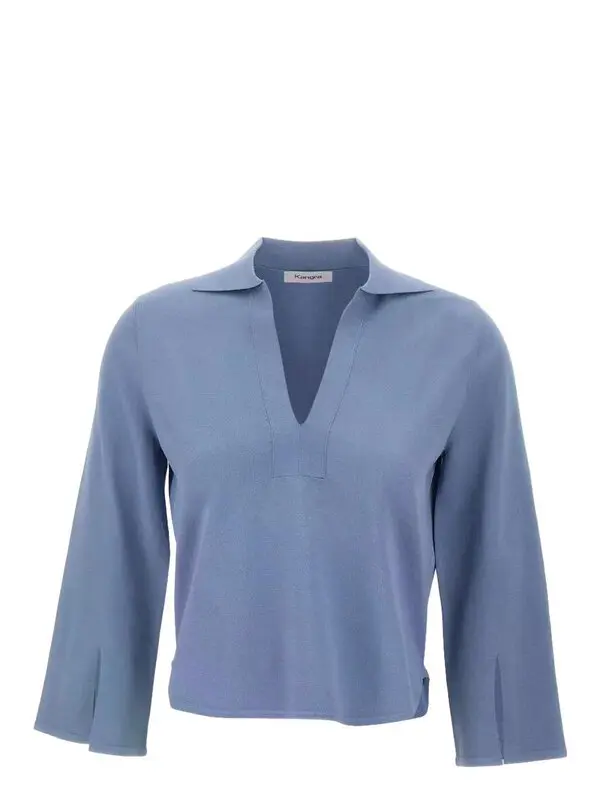 KANGRA V-neck Slit-sleeve T-shirt - Blue