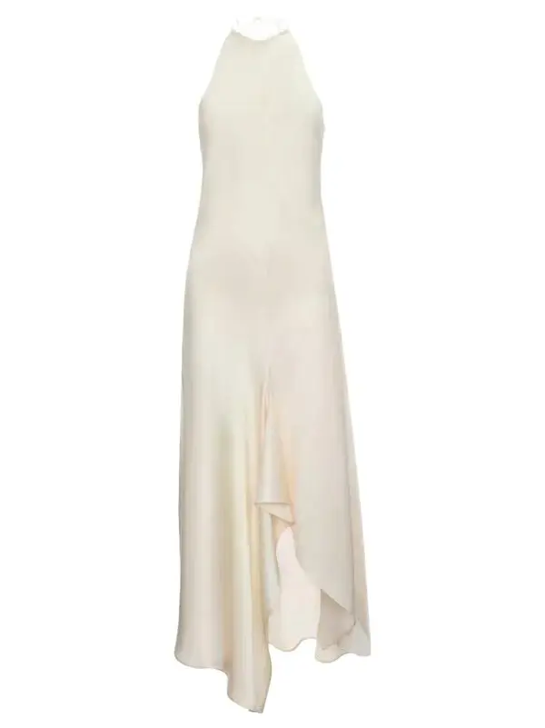 Victoria Beckham Halterneck Asymmetric Hem Midi Dress - Neutrals