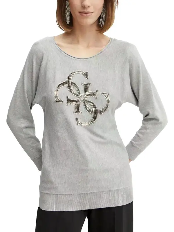 Guess Crystal-embellished Logo Motif Sweater - Grey