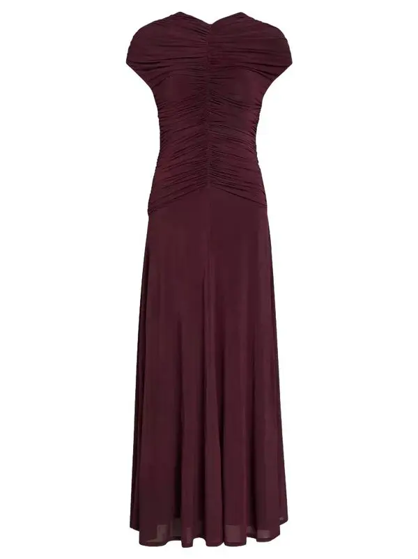 Tove Ruched Cap-sleeve Midi Dress - Red